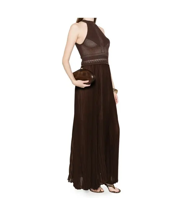 TWINSET Crocheted Knitted Pleated Maxi Dress - Black