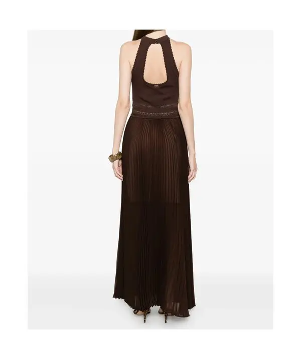 TWINSET Crocheted Knitted Pleated Maxi Dress - Black