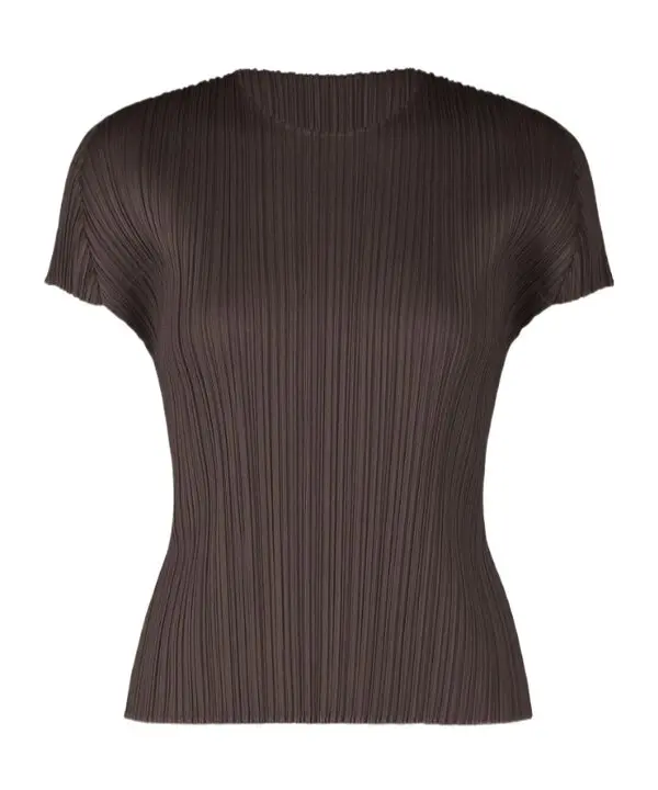Issey Miyake Short Sleeve Crewneck Top - Dark Brown
