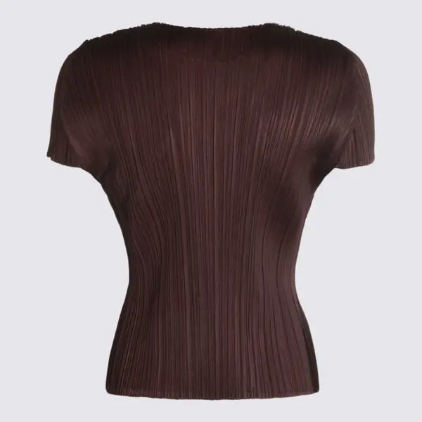 Issey Miyake Short Sleeve Crewneck Top - Dark Brown