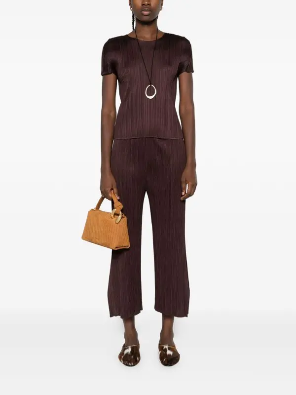 Issey Miyake Short Sleeve Crewneck Top - Dark Brown