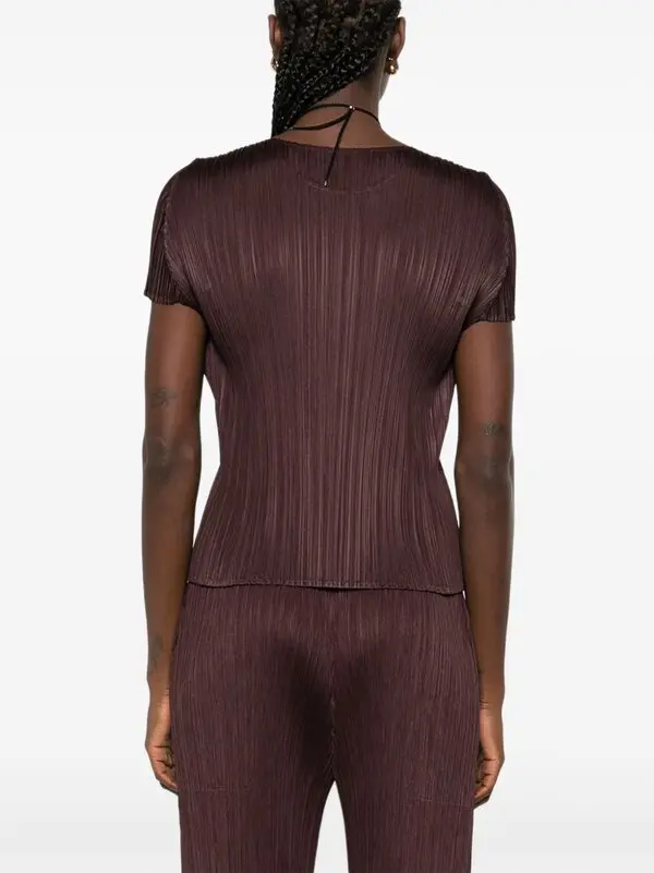 Issey Miyake Short Sleeve Crewneck Top - Dark Brown