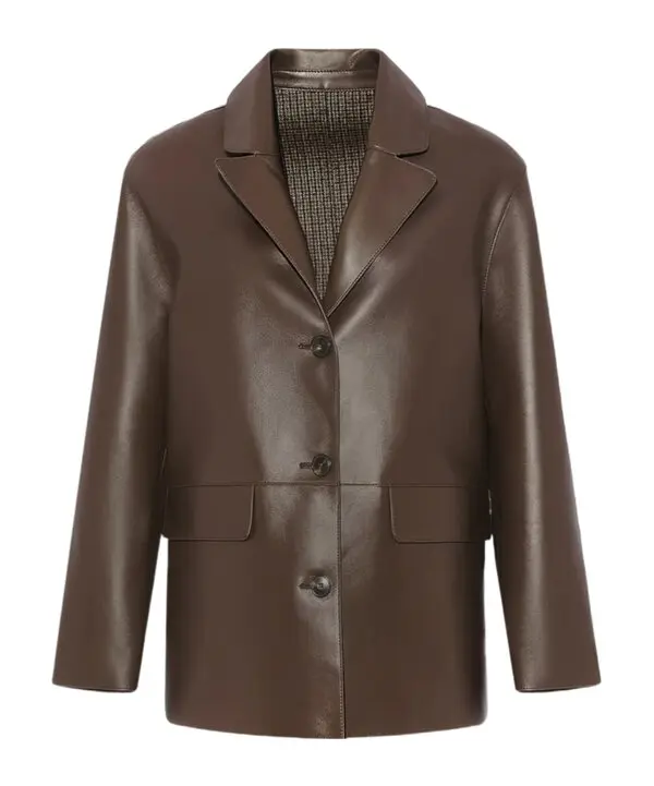 YVES SALOMON Leather Jacket With Houndstooth Wool Interior