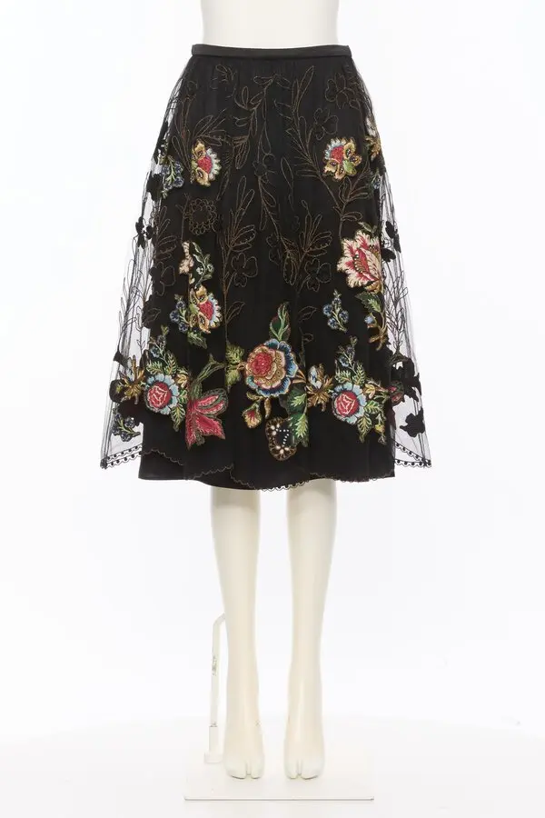 Valentino Garavani Embellished Floral Midi Skirt