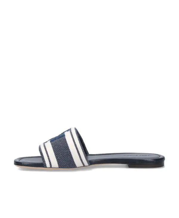 Tory Burch Logo Plaque Striped Slides