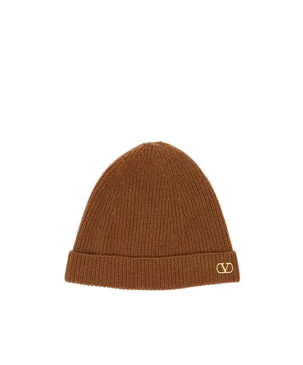 Valentino Garavani Vlogo Signature Ribbed Cashmere Beanie - Brown