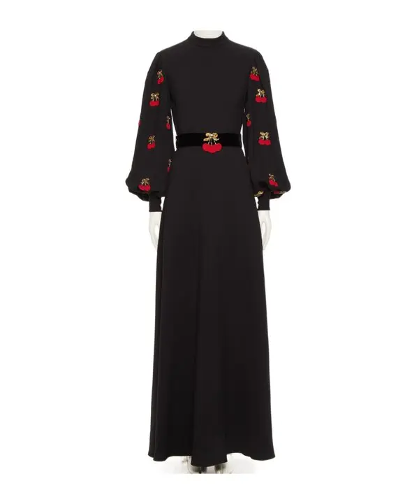 Valentino Garavani Long Sleeve Dress With Graphic Cherry Print