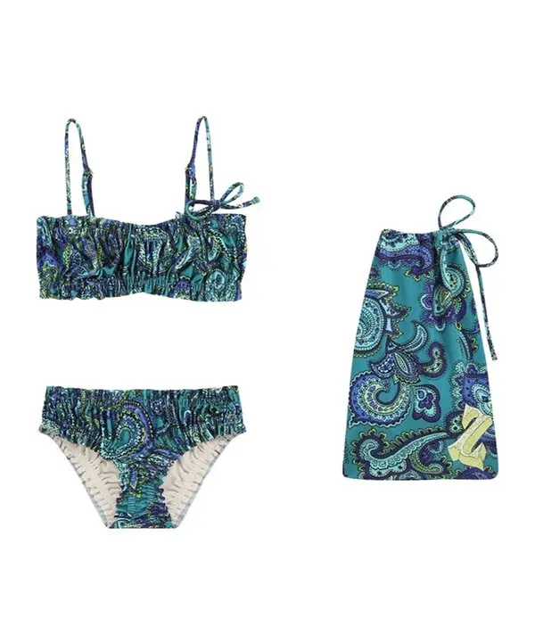 Zimmermann Paisley-print Ruffled Bikini With Matching Midi Skirt - Blue