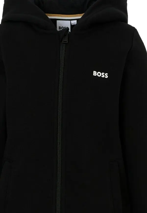 Hugo Boss Long-sleeved Hooded Zip-up Sweatshirt And Elasticated Waistband Trousers Set With Logo Details