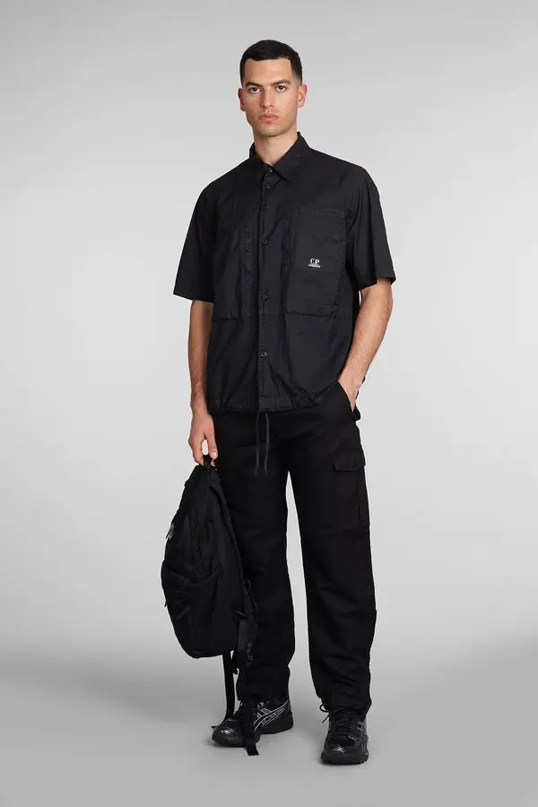 C.P. COMPANY Logo-printed Short Sleeved Crinkled Shirt