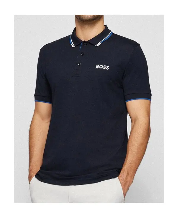 Hugo Boss Logo-embroidered Striped-trim Piqué Polo Shirt