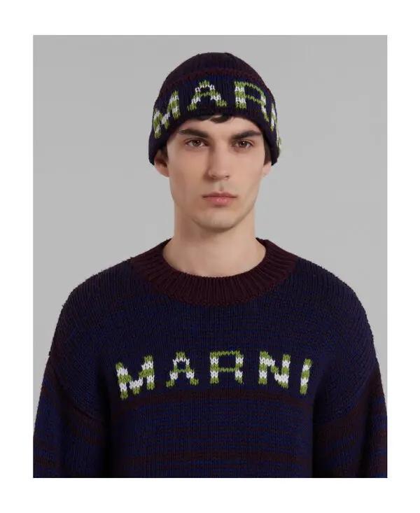 Marni Mouliné Beanie With Striped Logo