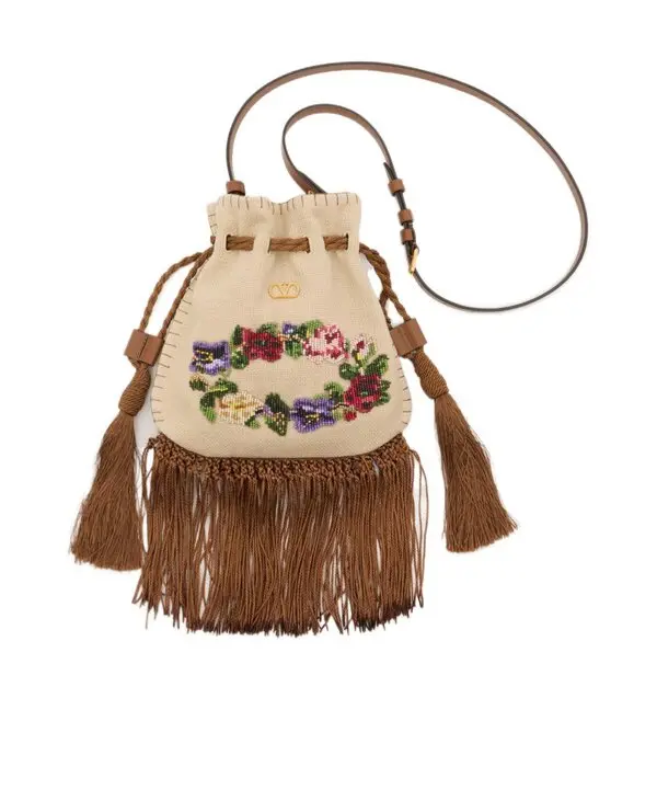 Valentino Garavani Embroidered Tassel Shoulder Bag