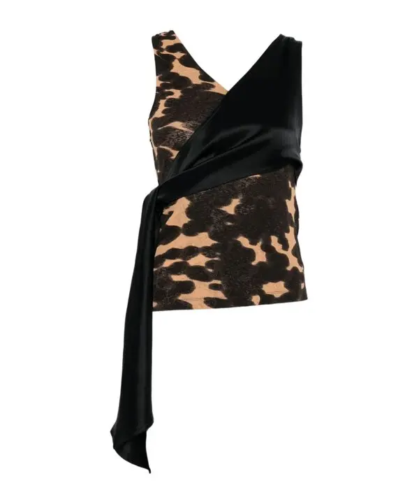 Nanushka Draped Abstract Print Sleeveless Top With Tie Waistband - Black