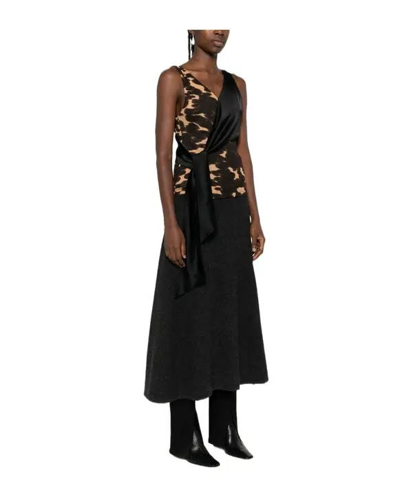 Nanushka Draped Abstract Print Sleeveless Top With Tie Waistband - Black