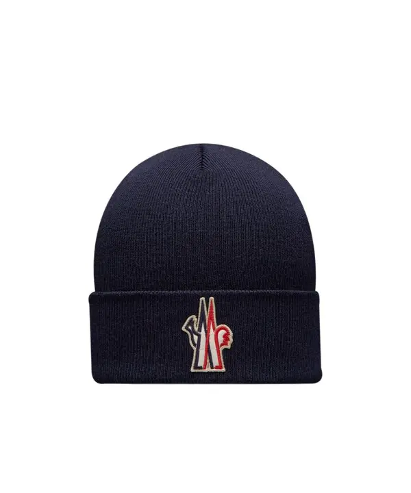 Moncler Wool Beanie With Logo - Navy Blue