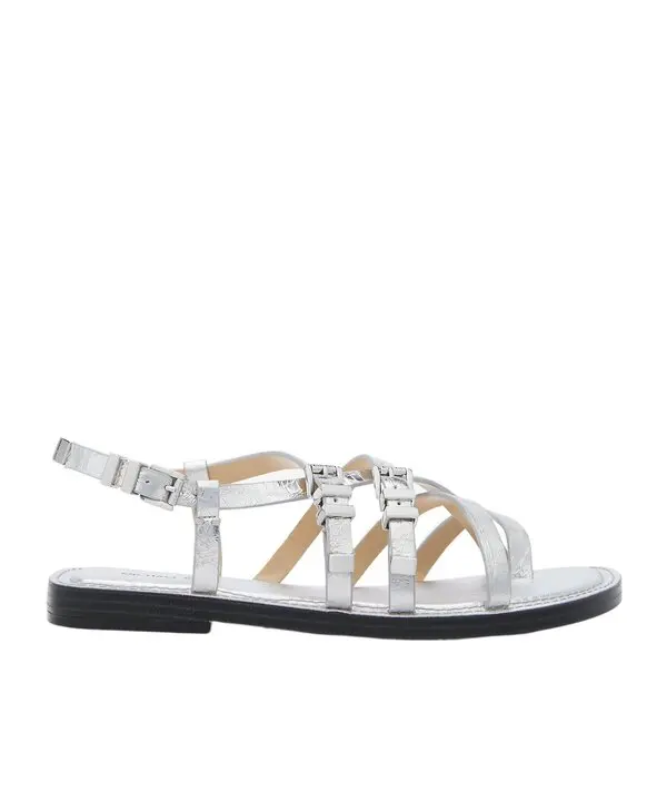 Michael Kors Darrington Metallic Crackle Leather Sandals - Silver