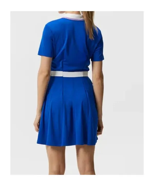 J. Lindeberg Short-sleeved Tennis Dress With Polo Collar And Belted A-line Skirt