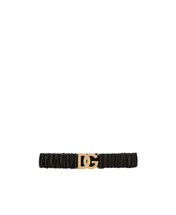 Dolce & Gabbana Logo Plaque Gathered Leather Belt - Black