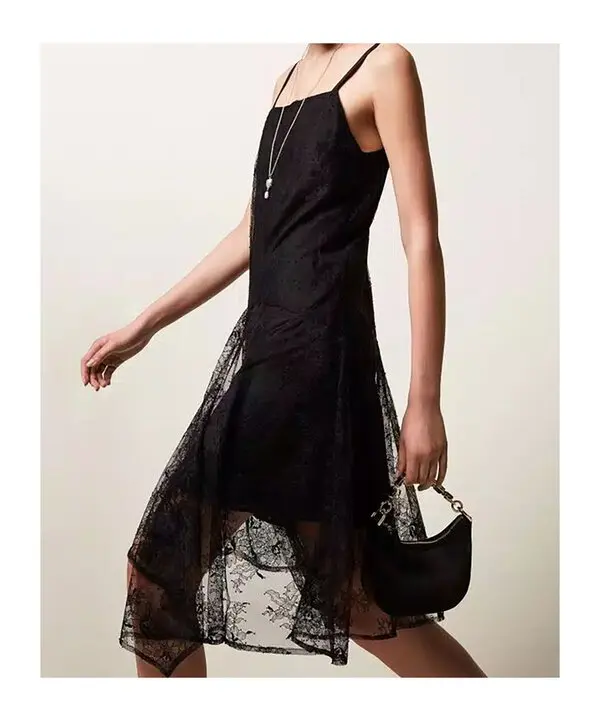 TWINSET Lace Overlay Midi Dress