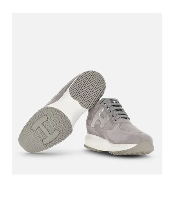 Hogan Interactive Round Toe Lace-up Sneakers - Grey