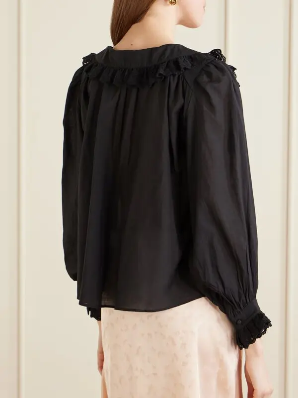 Rixo Milia Lace-trimmed Ruffled Blouse