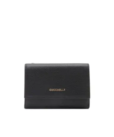 COCCINELLE Medium Metallic Soft Leather Wallet - Black