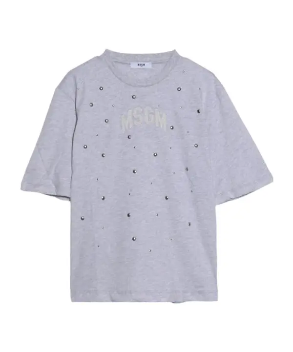 MSGM Cotton T-shirt With Embroidered Logo And Studs
