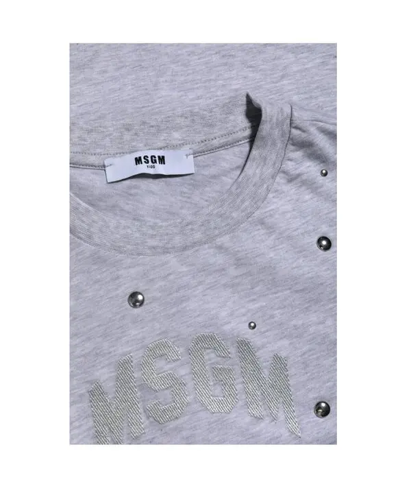 MSGM Cotton T-shirt With Embroidered Logo And Studs