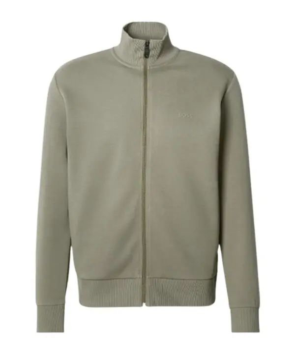 Hugo Boss High-neck Full-zip Sweatshirt With Ribbed Details