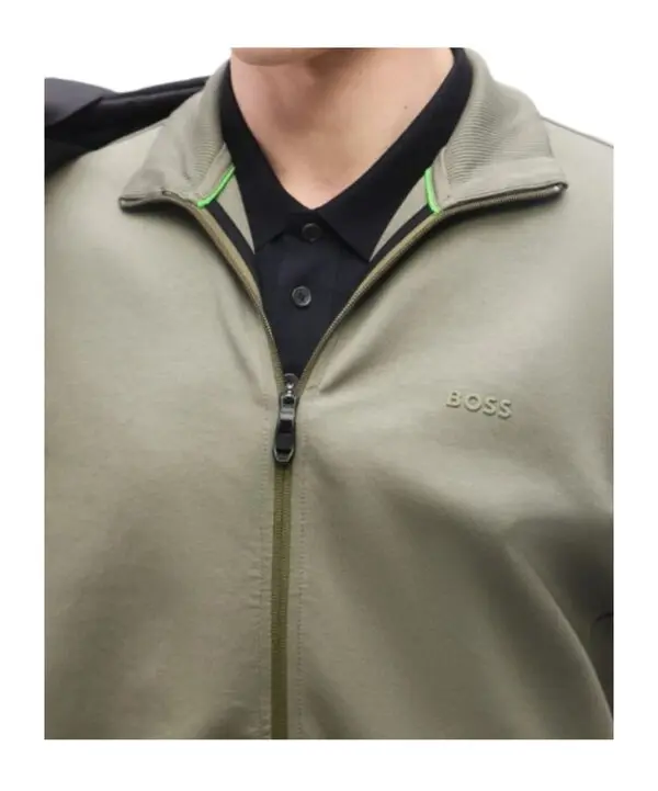 Hugo Boss High-neck Full-zip Sweatshirt With Ribbed Details