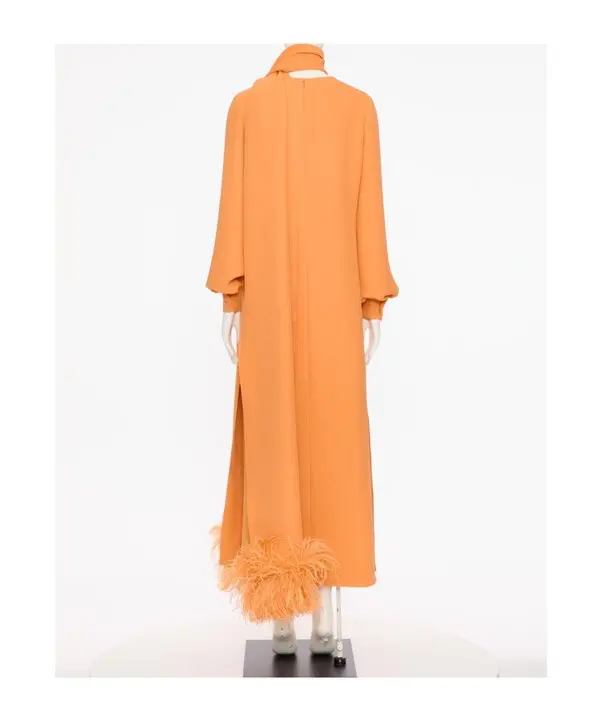 Valentino Garavani Long Sleeve Feather Trim Dress
