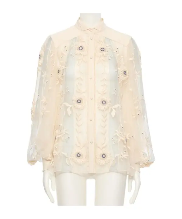 Valentino Garavani Collared Long-sleeved Embroidered Shirt