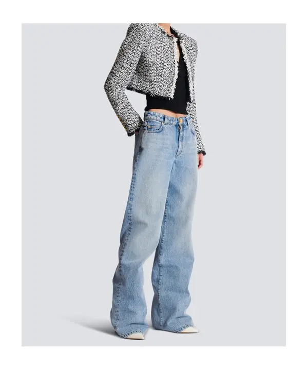 Balmain Cropped Tweed Jacket - Gray
