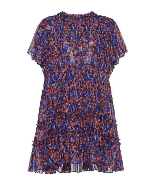 Ulla Johnson Floral Print Pleated Short Sleeve Dress