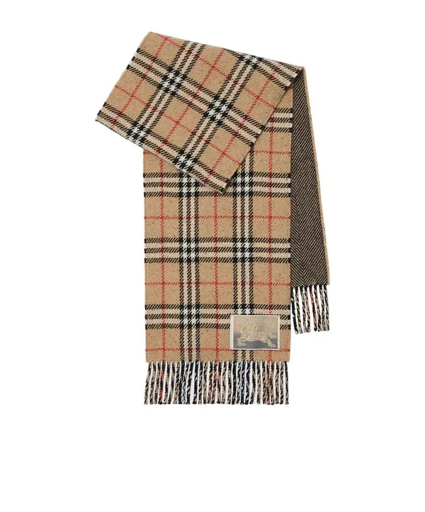 Burberry Reversible Checked Fringed Scarf - Sand