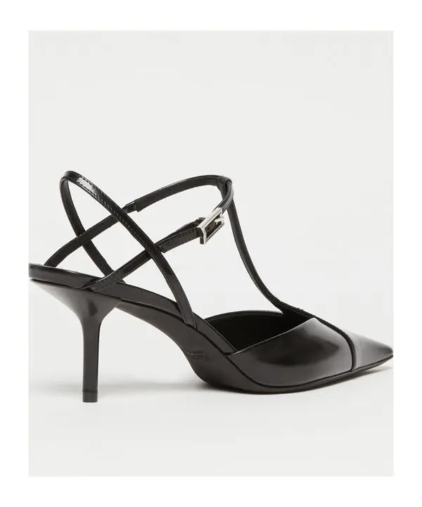 Max Mara Buffed Leather Slingbacks With T-strap And Buckle Detail