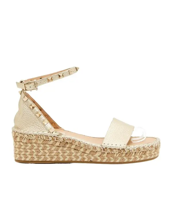 Valentino Garavani Gold Studded Espadrille Wedge Sandals