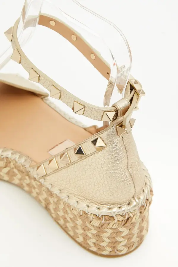 Valentino Garavani Gold Studded Espadrille Wedge Sandals