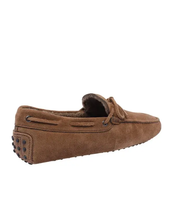 TOD'S Suede Round Toe Loafers With Tie Detail