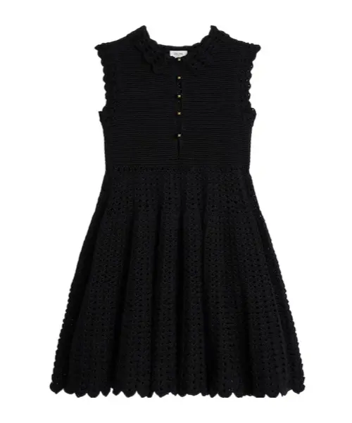 Celine Mini Dress In Cotton Crochet With Ruffled Collar