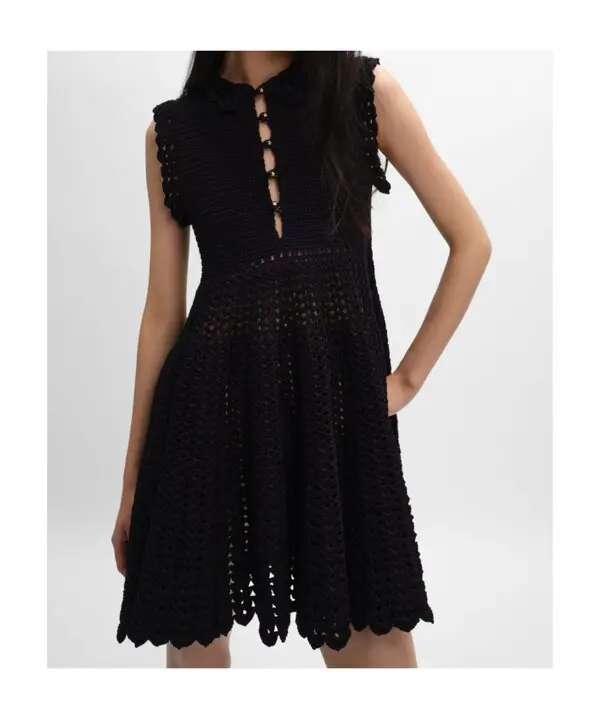 Celine Mini Dress In Cotton Crochet With Ruffled Collar