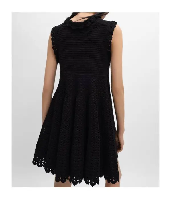 Celine Mini Dress In Cotton Crochet With Ruffled Collar