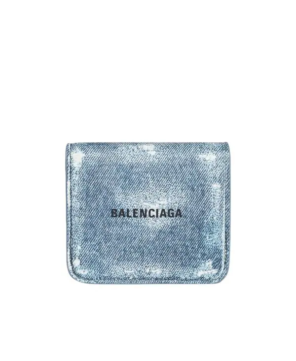 Balenciaga Portamonete E Portacarte Con Patta Cash Con Stampa Denim Da Donna In Blu - Blue