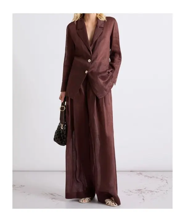Marella Wide Leg Ramie Trousers - Brown