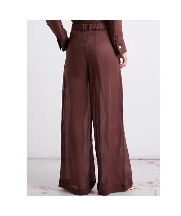 Marella Wide Leg Ramie Trousers - Brown