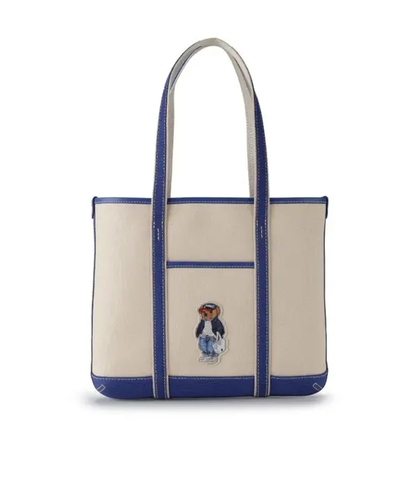 Polo Ralph Lauren Canvas Top Handle Bag With Embroidered Bear - Beige