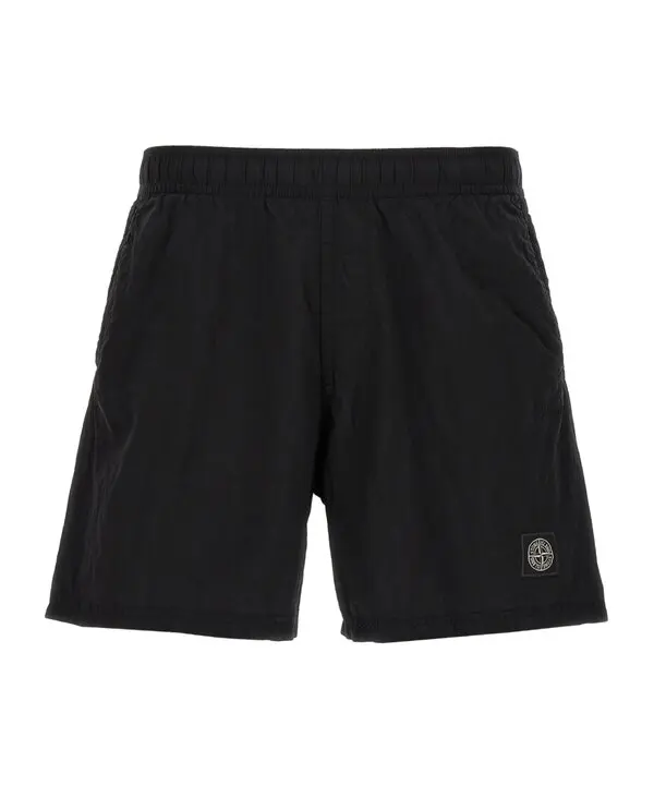 Stone Island Logo Patch Swim Shorts - Black