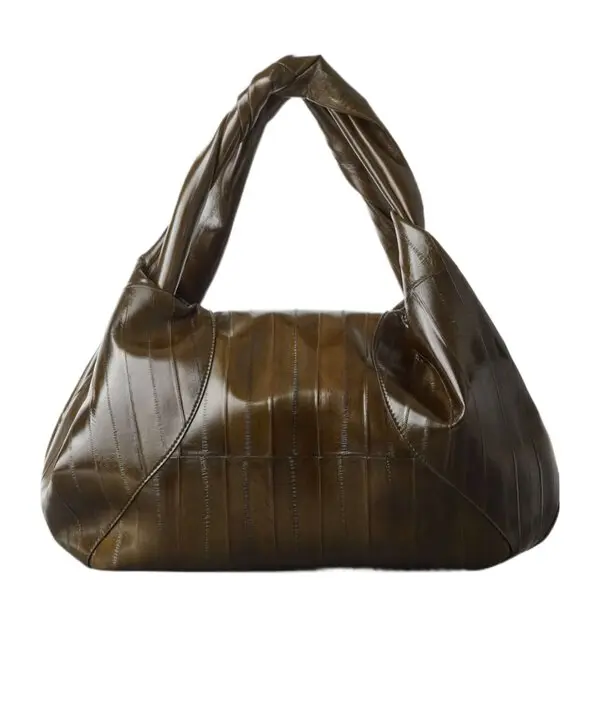 Fendi Olive Hagfish Leather Bag With Knotted Strap
