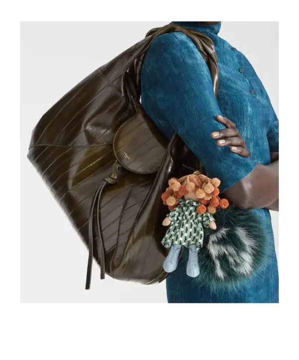 Fendi Olive Hagfish Leather Bag With Knotted Strap
